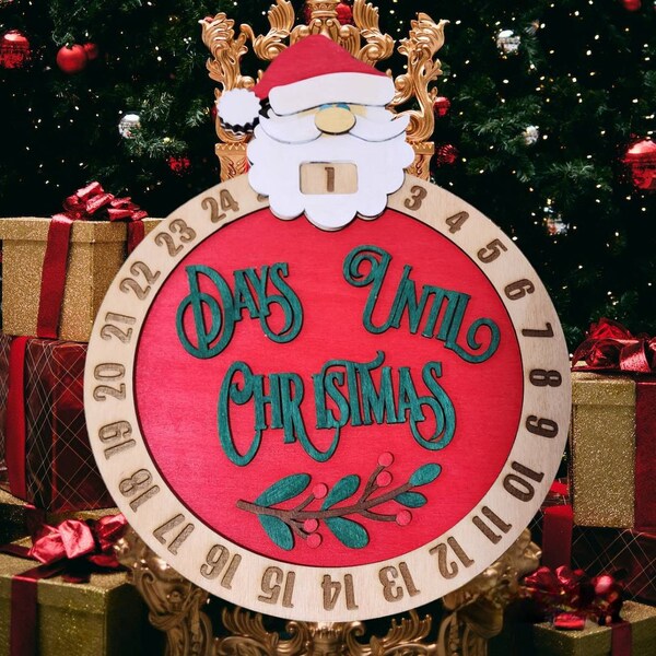 Santa Christmas Countdown Laser Cut File, Christmas Santa Countdown SVG ...