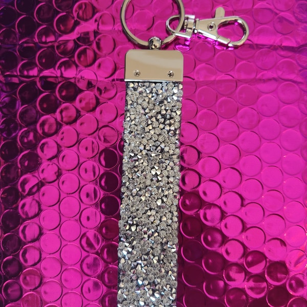Silver Black Rhinestone Crystal Wristlet, Bling Keychain Bracelet ...