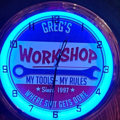 Workshop Tools 19 Neon Sign, Mechanic Garage Neon Clock, Mechanic Neon ...