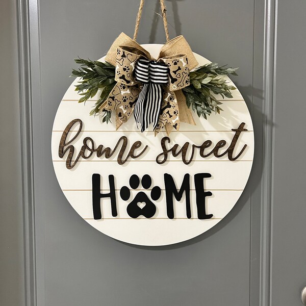 Front Door Decor, Dog Paw Print Door Hanger, Home Sweet Home Front Door ...