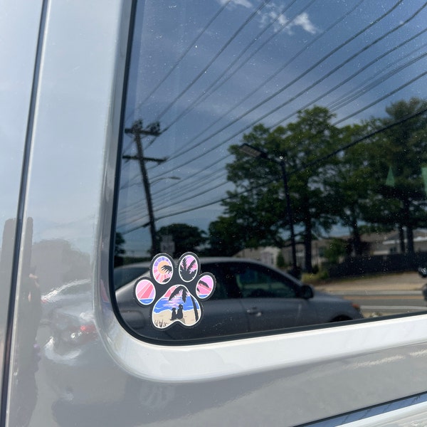 Dog Paw Print Beach Girl With Dog Clear Vinyl Sticker || Ocean Stickers ...
