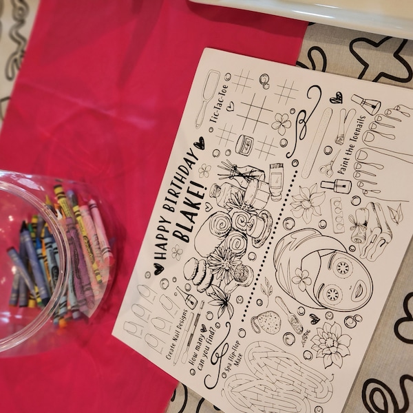 Spa Party Coloring Placemat, Personalized, Spa Party, Printable, Custom ...