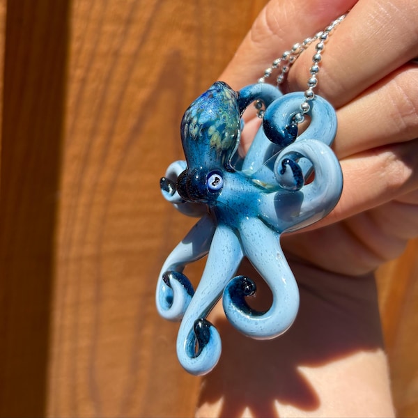 The Lustrous Blue Alien Kraken Collectible Wearable Boro Glass Octopus ...