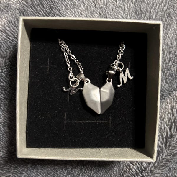 Magnetic Heart 2-piece Matching Couples Necklace Set, Personalized ...