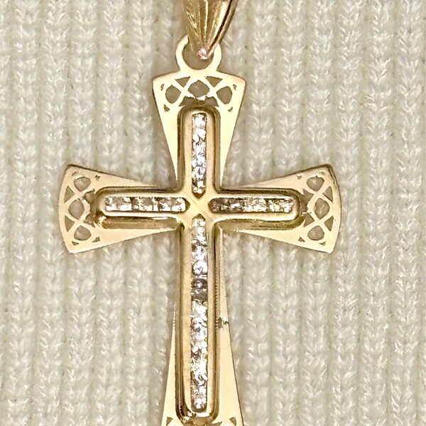 14K Solid Yellow and White Gold Cross 2 Sided, Hollow Tube Cross ...