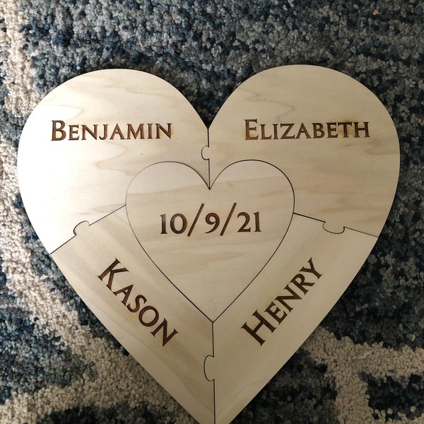 Custom Family Wooden Heart Puzzle - Family Unity Puzzle - Pregnancy ...