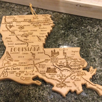 Louisiana Cutting Board Landmarks and Destinations State Shaped ...