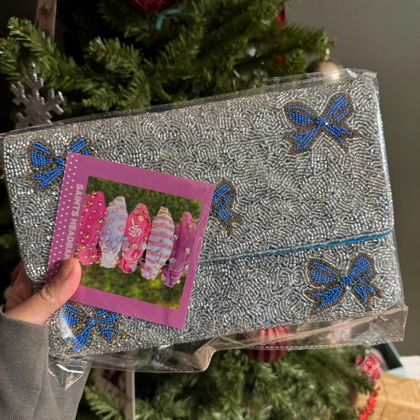 Preppy Coin Purse Beaded Bag Pink Bow Change Pouch, Cute Christmas ...