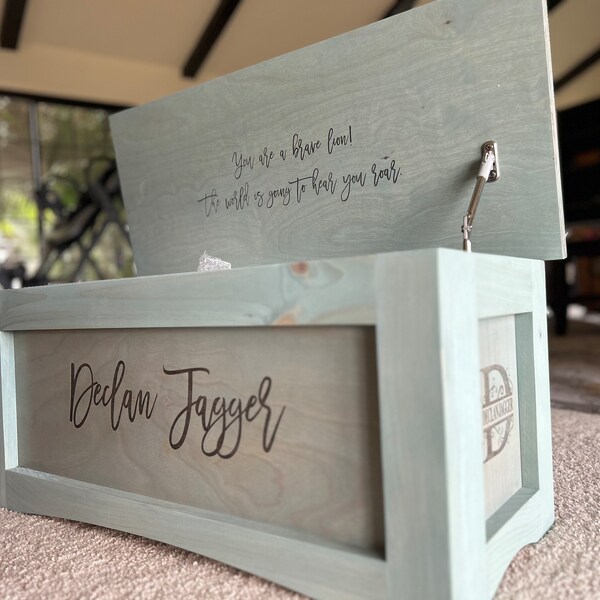 Toy Box Chest Engraved Personalized Modern Rustic Blanket Memory ...