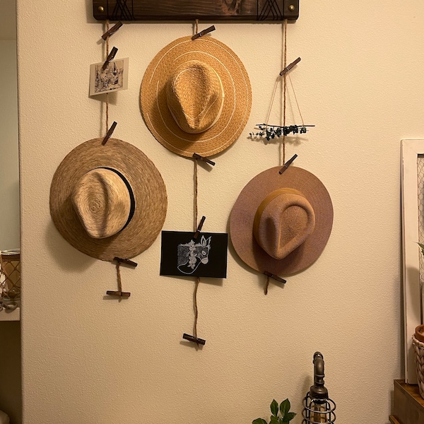 Hat Organizer - Hat Wall Hanging - Fedora Display - Hat Rack ...