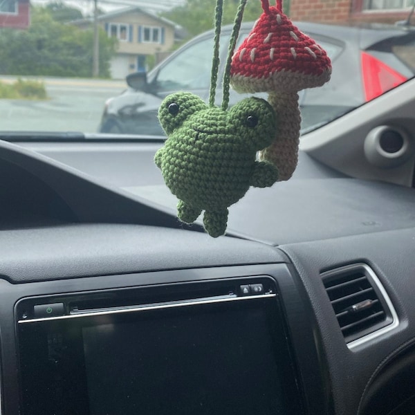 Handmade Crochet Cute Frog Car Mirror Charm,amigurumi Car Accessory,new ...