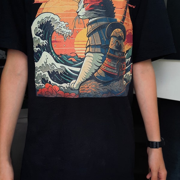 Retro Samurai Cat T-shirt the Great Wave off Kanagawa Hokusai - Etsy