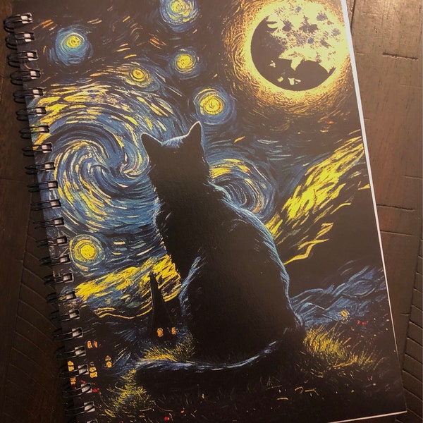 Black Cat Journal, Lined Journal, Cat Spiral Notebook, Witchy Cat ...