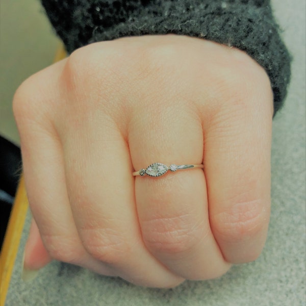 Sterling Silver Marquise Milgrain Ring - Dainty Stacking Ring - Cluster ...