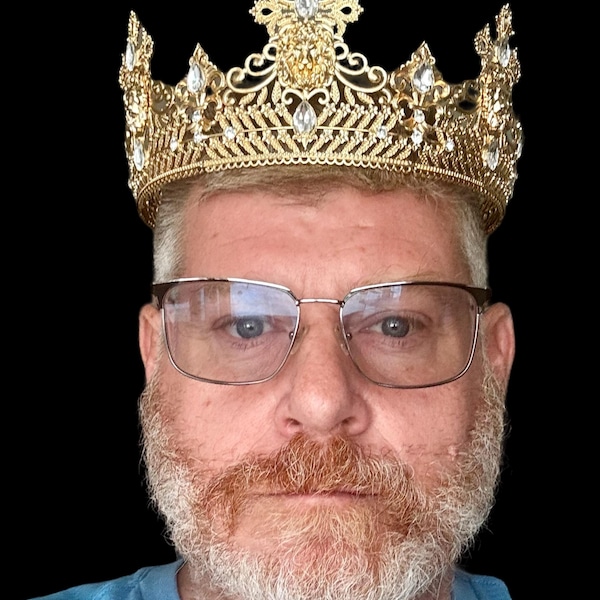 Gold Lion King Crown, Prince Wedding Headpiece, Clear Crystal Crown for ...