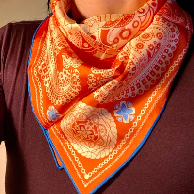 100% Mulberry Silk Scarf Time and Memory 35''x35'', 18 Momme Double ...