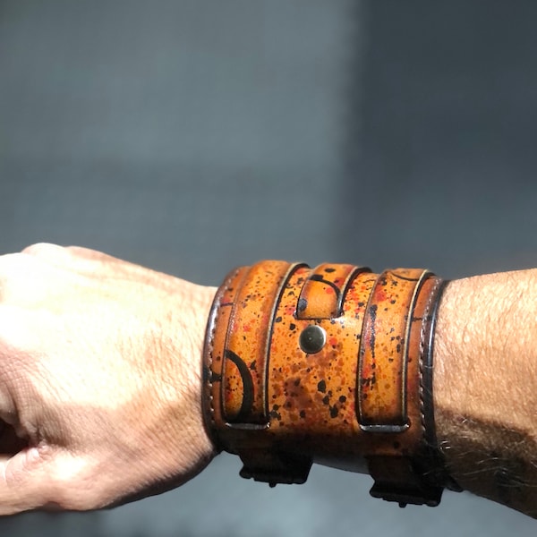Leather Cuff Bracelet : Destroyed Brown Finish Burnished and Waxed ...