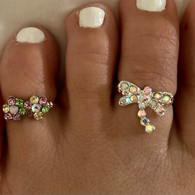 Pink Crystal Super Sparkly Flower Toe Ring, Stretch Elastic Toe Ring ...