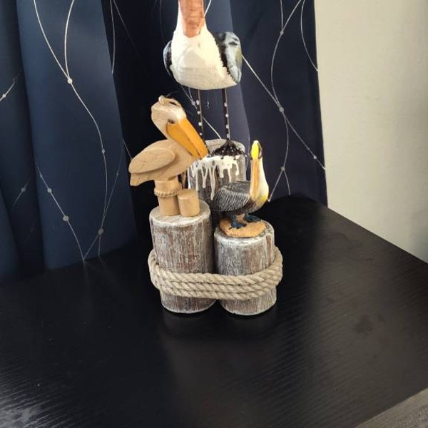 Miniature Wood-look Silly Seagull Hand-painted Resin Seagull Perched on ...