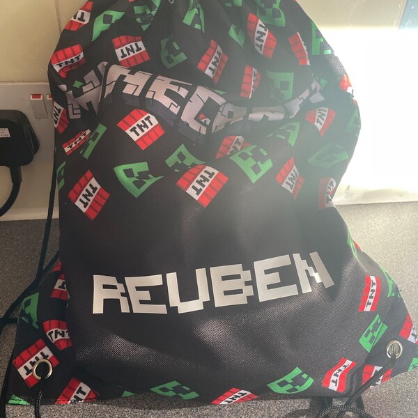 MINECRAFT Personalised Drawstring Bag Tnt/creeper PE Kit Bag for Kids ...