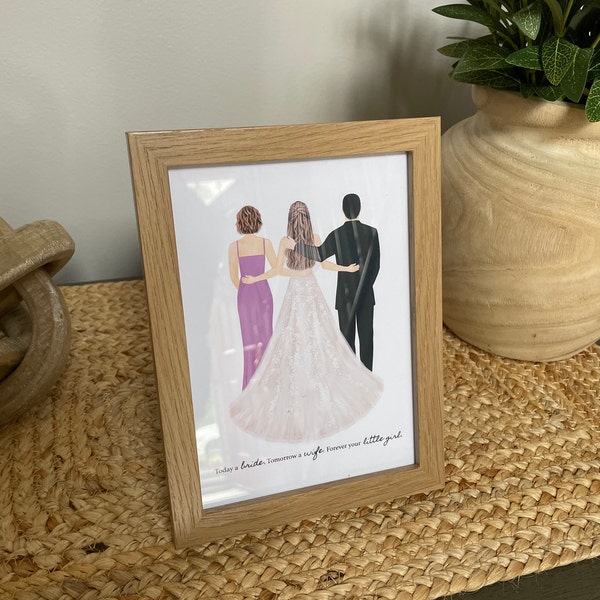 Personalized Bride and Parents Portrait Art PRINT | Mother & Father of ...