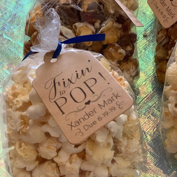 Fixin' to Pop Baby Shower Favor Kits-3 TAG COLORS | Popcorn Favor-20 ...