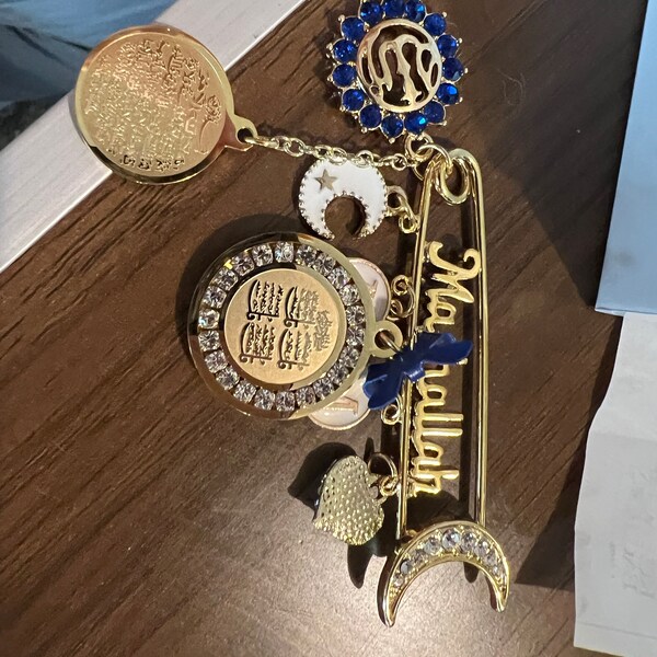 Mashallah Baby Pin in Royal Blue With Ayat Kursi, Allah, and 4 Quls - Etsy