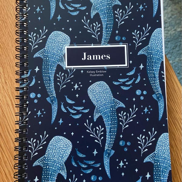 Personalised A5 Notebook, Whale Shark Journal, Lined or Graph Pages ...