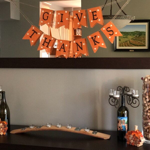 Thanksgiving Decor, Thanksgiving Banner, Give Thanks Burlap Banner ...