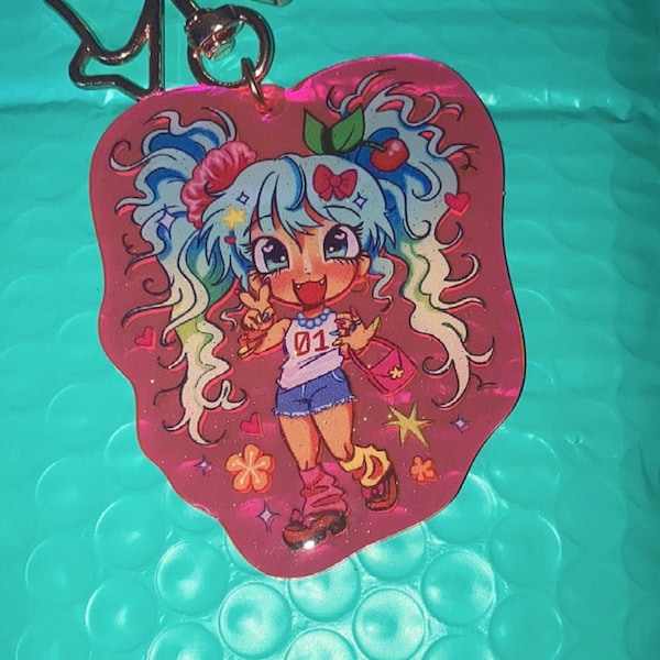 Gyaru Hatsune Miku Acrylic Epoxy Glitter Keychain - Etsy
