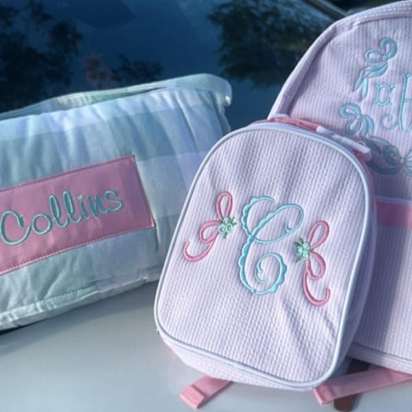 Monogrammed Seersucker Backpack, Personalized Child's Backpack ...