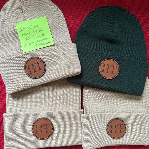 Leather Patch Beanies | Custom Engraved Logo Beanie, Real Leather ...