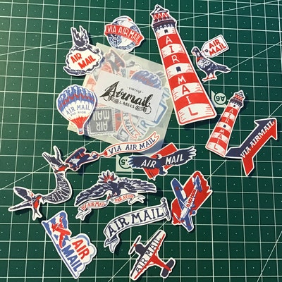 Mini Vintage Style Airmail Sticker Labels 2 Sheet Sticker Set ...