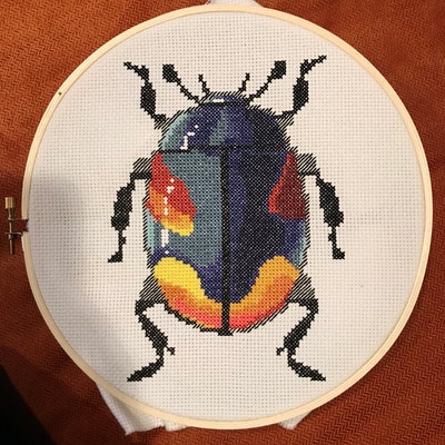 Green Neon Bug Cross Stitch Pattern PDF, Colorful Geometric Beetle ...