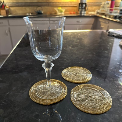 Set of 6 Floral Multi Colored Coasters, Handmade Beaded Coasters ...