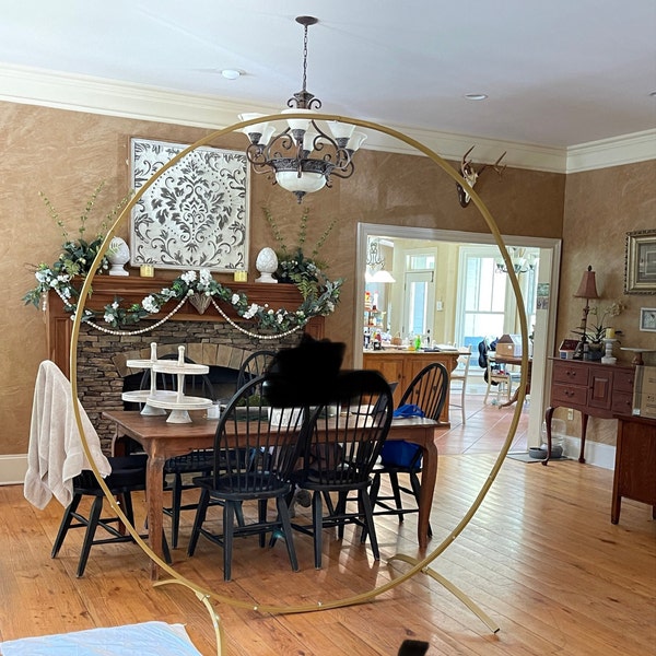 7.5ft Gold Metal Wedding Arch, Flower Garland Hoop, Round Photo ...