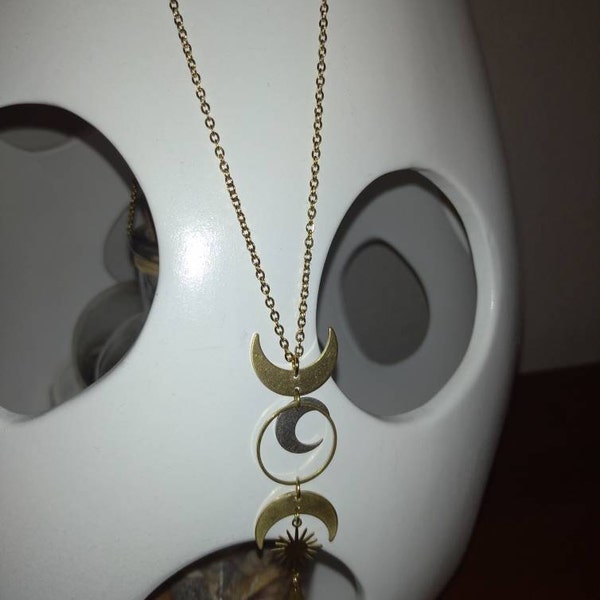 Round Celestial Gold Moon Earrings, Phases of the Moon Boho Jewellery ...