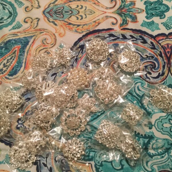 10 Pcs Assorted Rhinestone Button Brooch Embellishment Pearl Crystal ...
