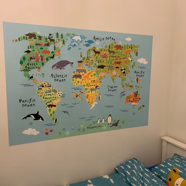 Reusable Fabric World Map Wall Sticker for Kids, Map of the World Kids ...