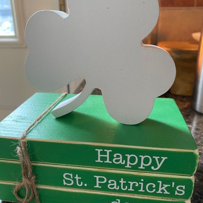 St. Patrick's Day Decor, Mini Book Bundle, Book Stack, Wooden Shamrock ...