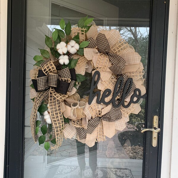 Hello Wreath, Farmhouse Decor, Everyday Wreath, Year Round Wreath ...