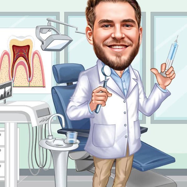 Custom Male Dentist Cartoon Portrait, Dentist Portrait, Gift for ...