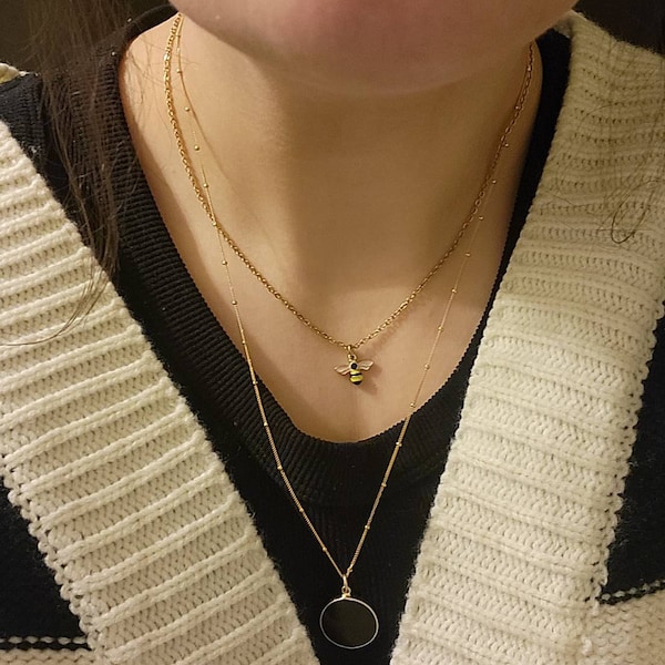 Black Obsidian Circle Pendant Necklace Minimalist Geometric Jewelry on ...