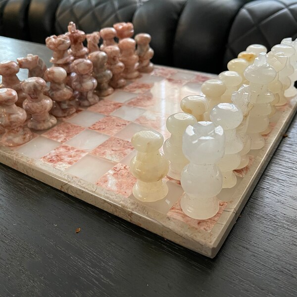 LARGE Chess Set 13.77 X 13.77, Marble Chess Set in Pink and White ...