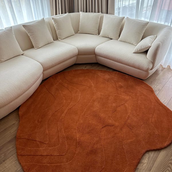 Hand Tufted Reddish Wool Rug Solid Gold Viscose Rug Solid Colored Rug ...