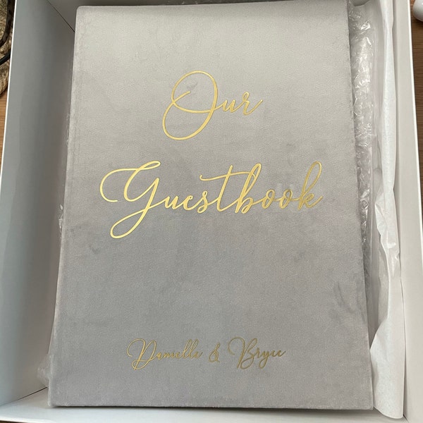 Wedding Guestbook Light Gray Velour Real Gold Foil Album With Lettering ...