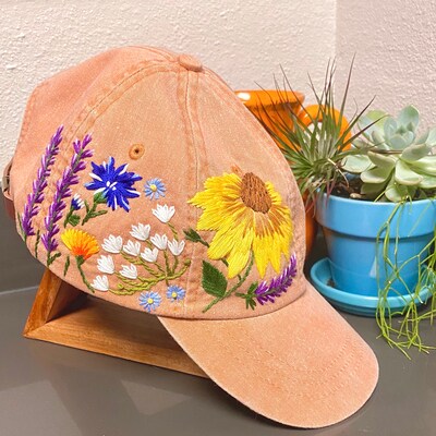 Custom Hand Stitched Hat / Hand Embroidered Hat / Floral Hat / Colorful ...