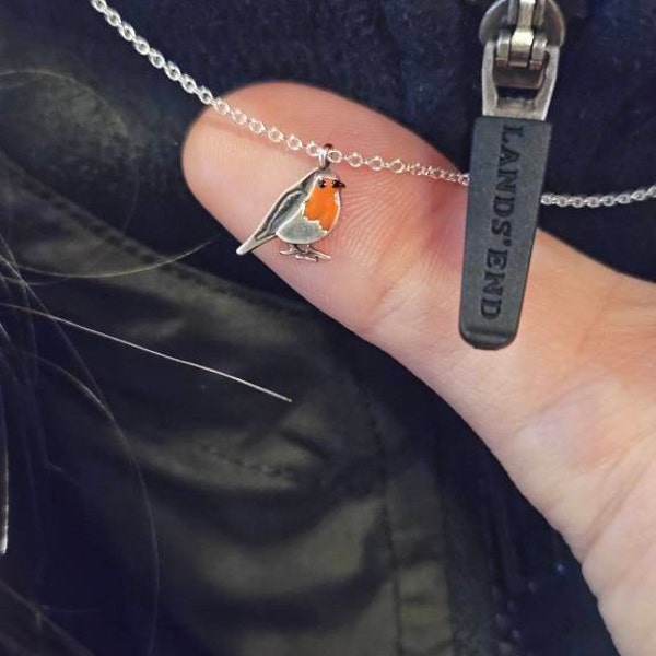 Dainty Robin Bird Necklace. Sterling Silver and Orange Enamel. Nature ...
