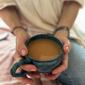 Ceramic Hug Mug, Cobalt Blue, Handmade Pottery Coffee Cup, Wheel Thrown ...
