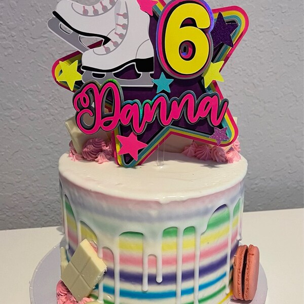 Roller Skates Neon Cake Topper, Rolling Skate Party, Skating Birthday ...